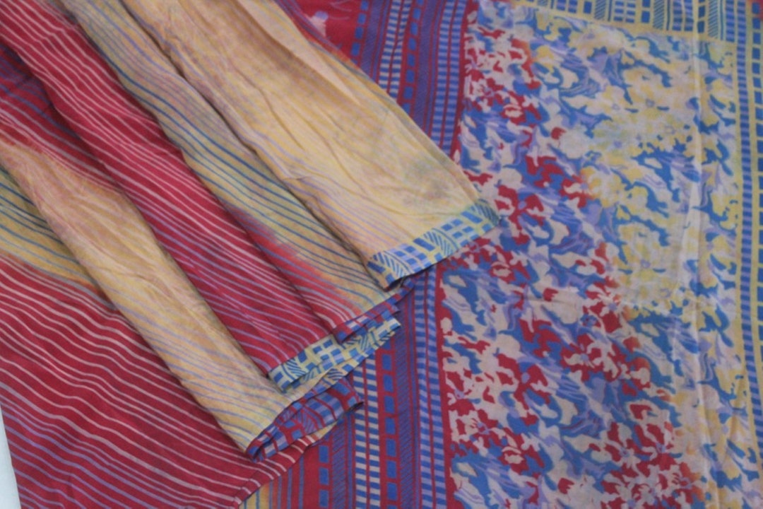 Indian Saree Recycled Fabric Vintage Saree Silk Crape Sari Ethnic Craft ...