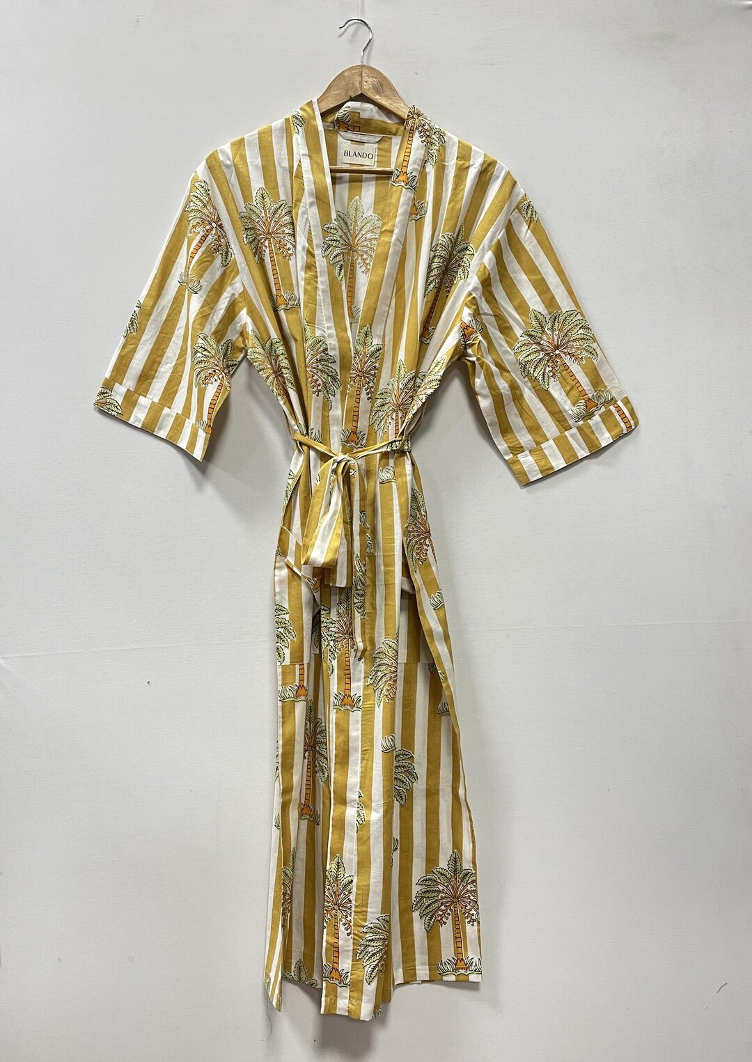 Hand Block Print Cotton Kimono Robe, Palm Tree Beach Cover-up - Etsy