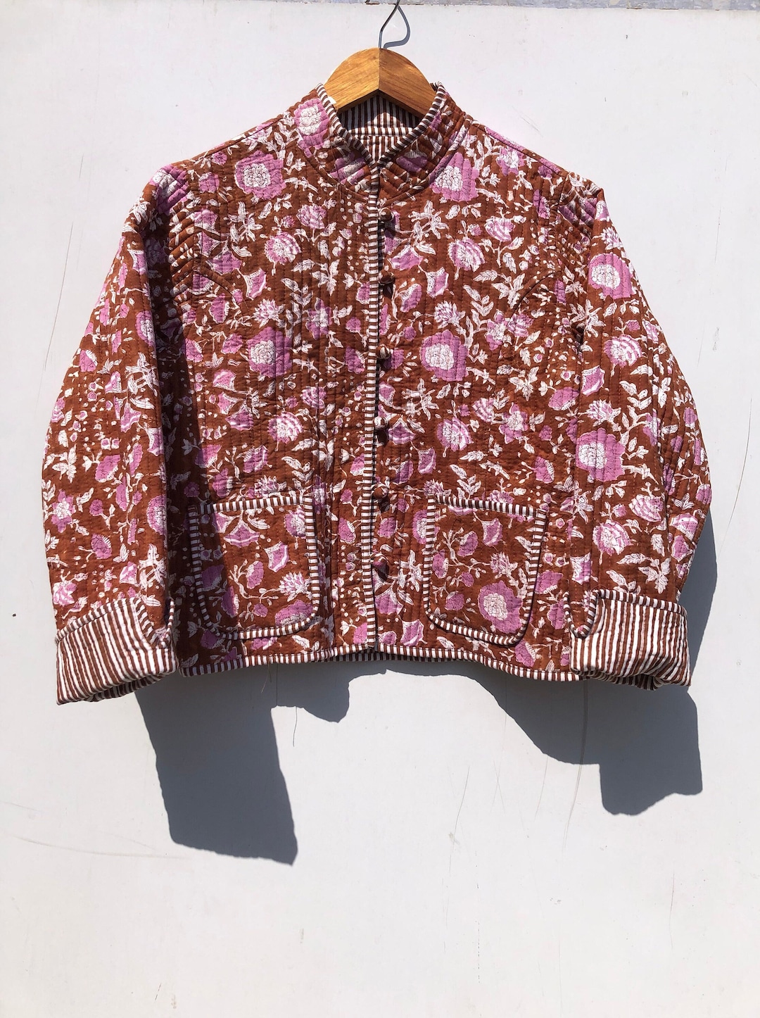 Cotton Women's Quilted Jacket Block Print Bohemian Style Quilted ...