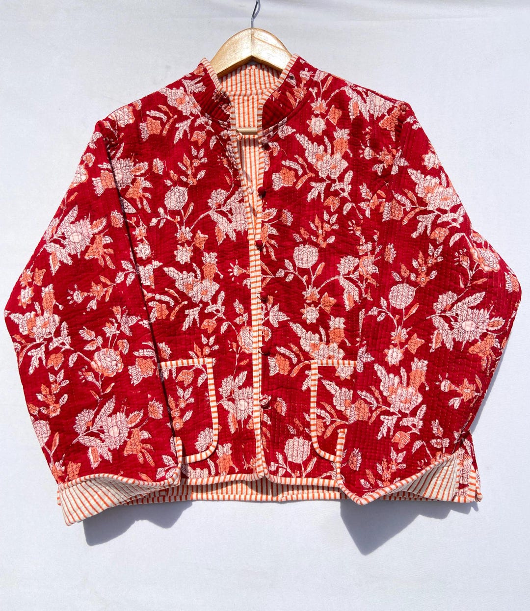 Block Print Jacket, Cotton Quilted Handmade Cotton Jacket's Reversible ...