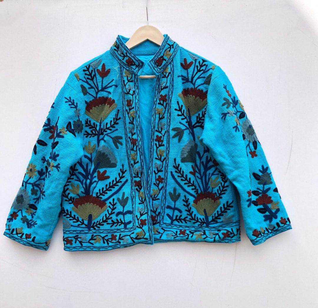 Turquoise TNT Fabric New Suzani Embroidery Jacket for Women casual ...