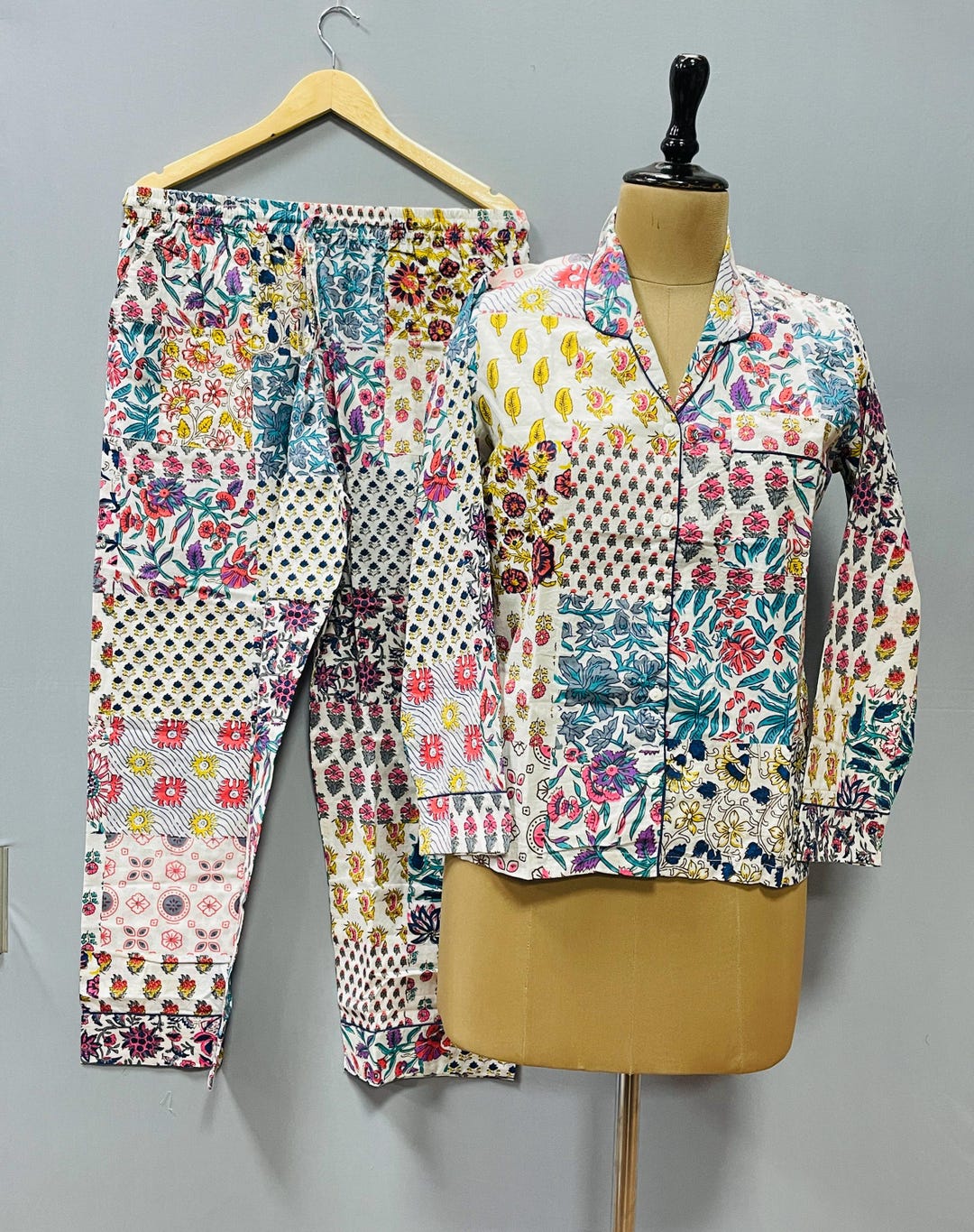 Indian Patchwork Block Print PJ Night Suit-pure Cotton Pajama Set Gift ...