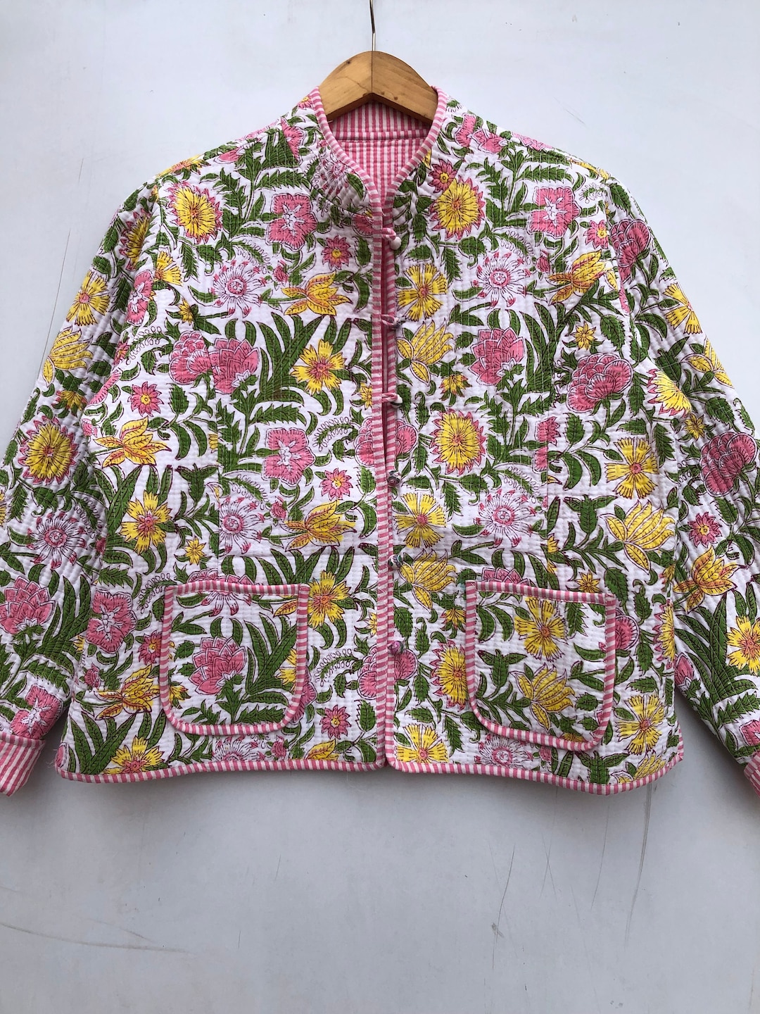 Cotton Women's Quilted Jacket Block Print Bohemian Style Quilted ...