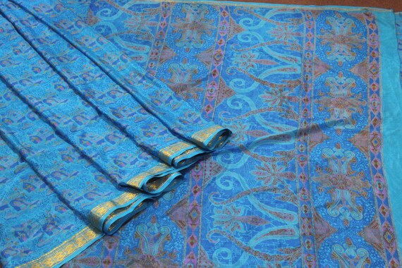 Floral printd saree multi colored indian handmade vintage silk sari ...