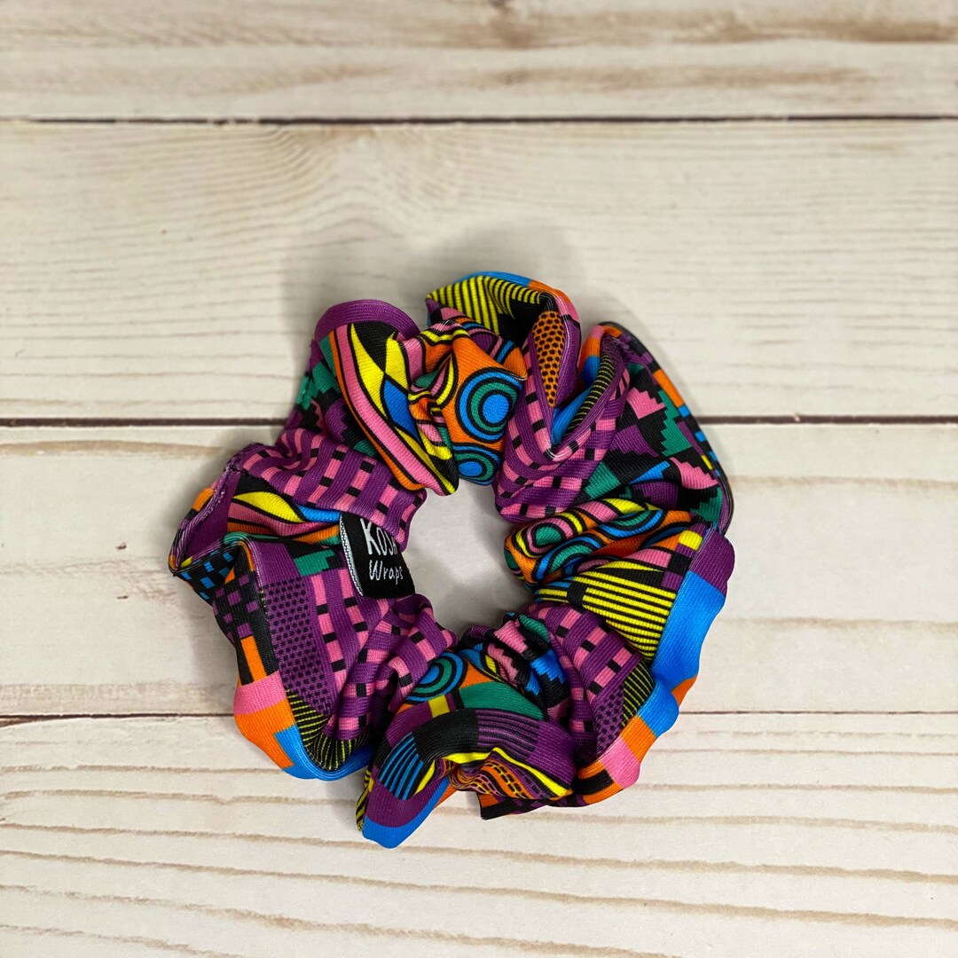 Multi Pink African Print Stretch Hair Scrunchie Ankara Satin Curly Hair ...