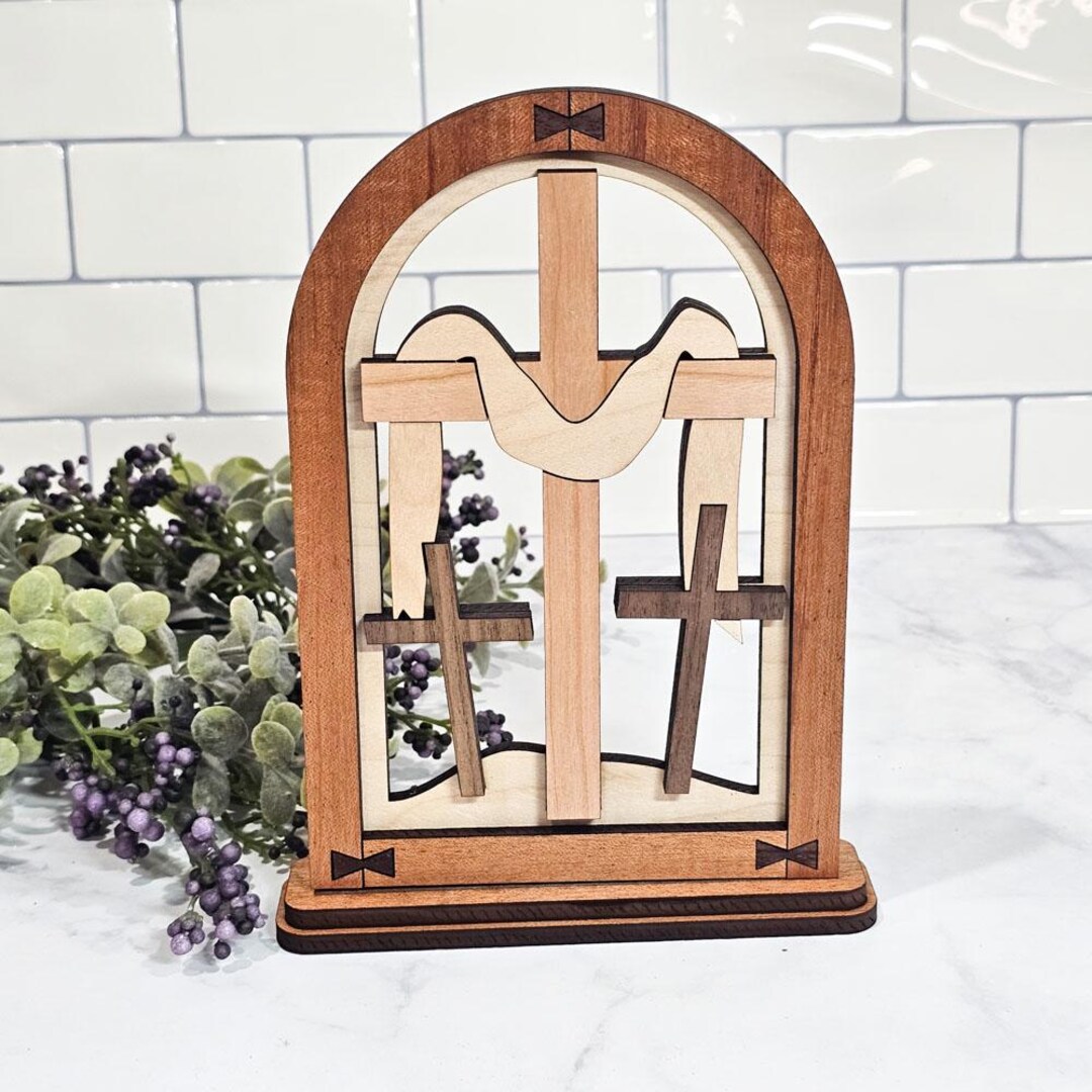 Easter Cross Wooden Arch, Religious Mantle Decoration, Three Crosses ...