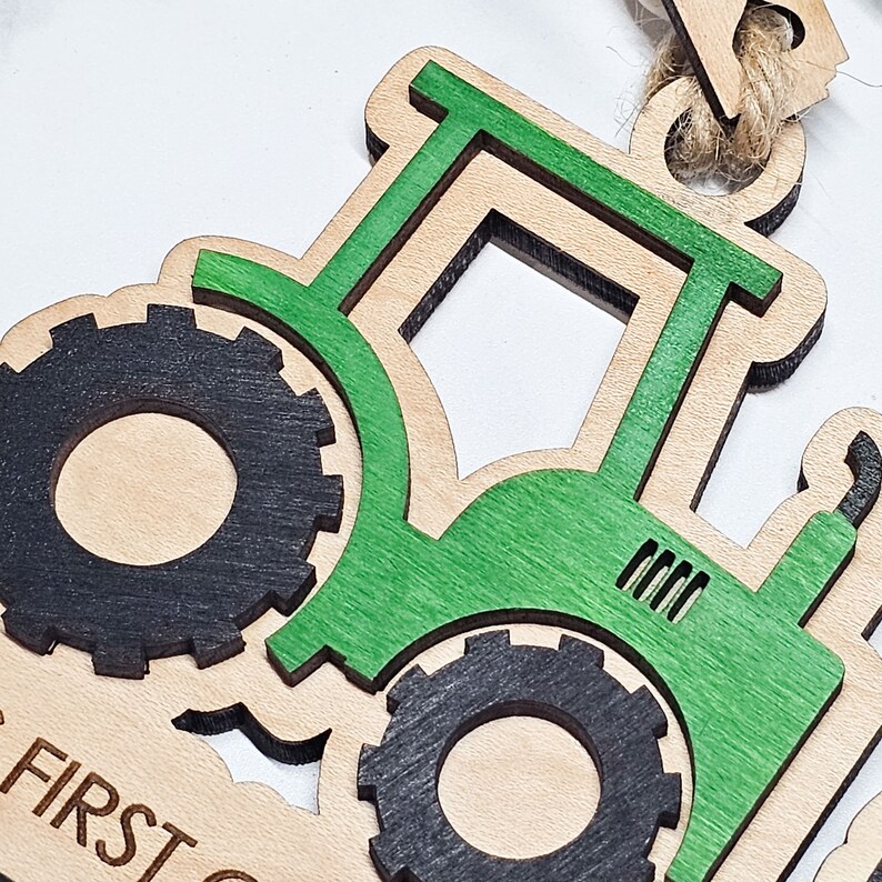 Custom Text Tractor Ornament, Custom Wood Christmas Ornament, Baby's ...