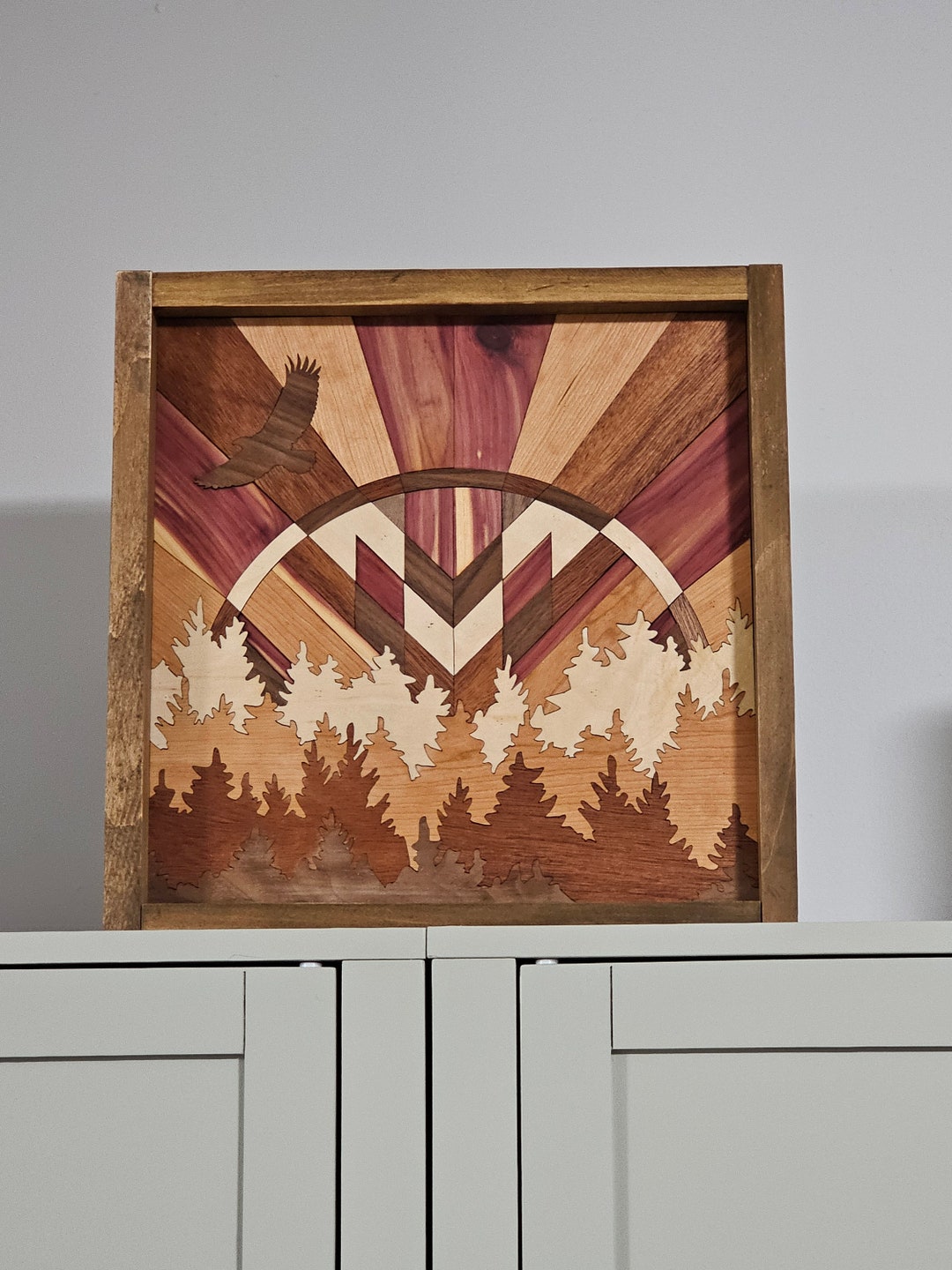 Eagle at Sunrise, Handcrafted Wooden Art, Nature-inspired Wall Decor ...