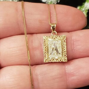 14K Solid Gold Pendant Square Initial Letter Small Charm A-Z ...