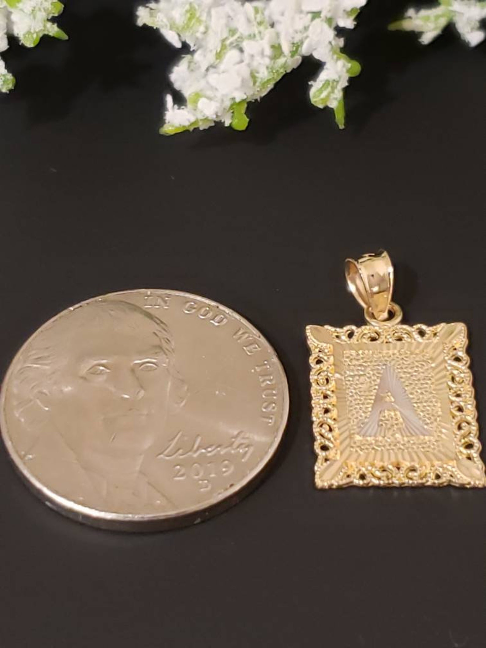 14K Solid Gold Pendant Square Initial Letter Small Charm A-Z - Etsy