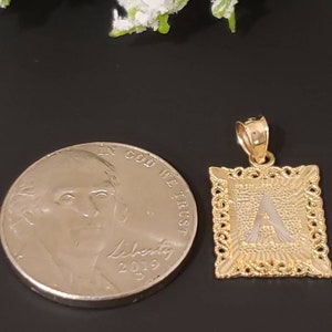 14K Solid Gold Pendant Square Initial Letter Small Charm A-Z ...