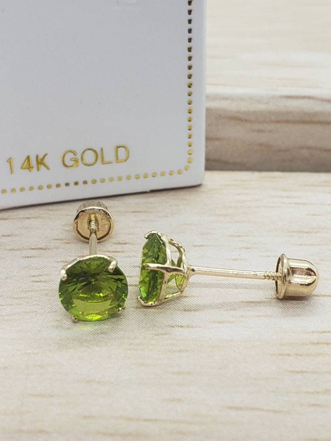 14K Solid Gold Peridot Earring August Birthstone Colors Screw Backing ...