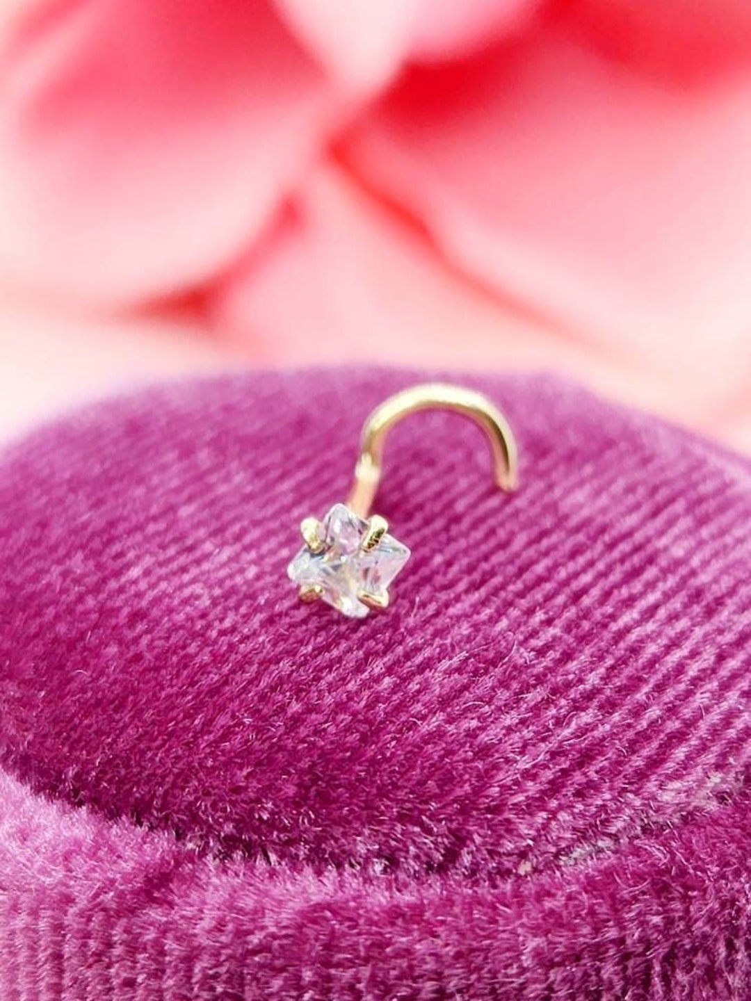 Princess Cut Square 14K Solid Gold in Twisted Crooked Screw, L-shaped ...