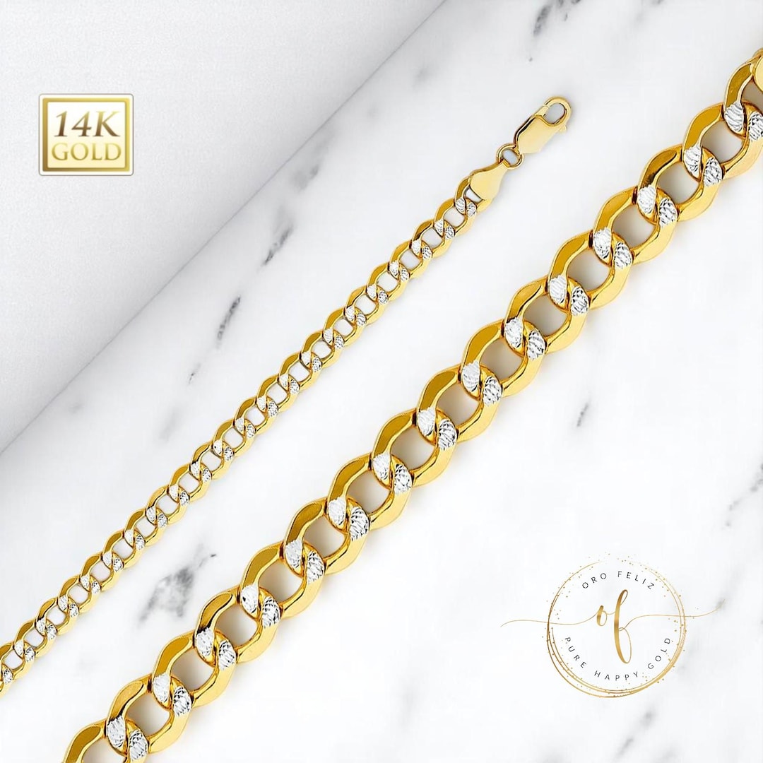 Cuban Chain White Pave Real 14K Gold Hollow Cuban Chain White Pave 2 ...