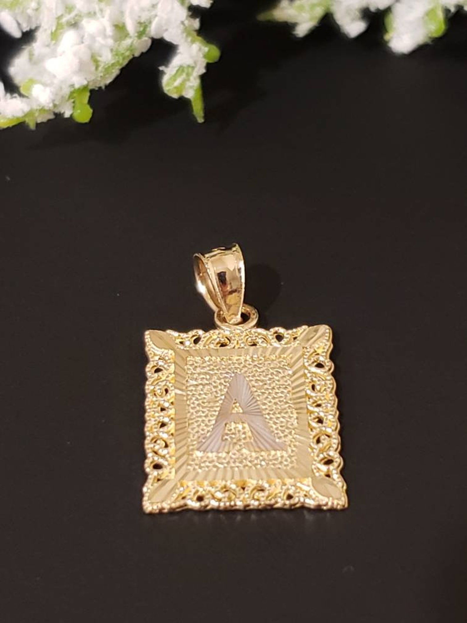 14K Solid Gold Pendant Square Initial Letter Small Charm A-Z - Etsy