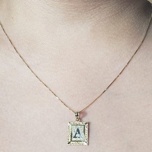 14K Solid Gold Pendant Square Initial Letter Small Charm A-Z ...