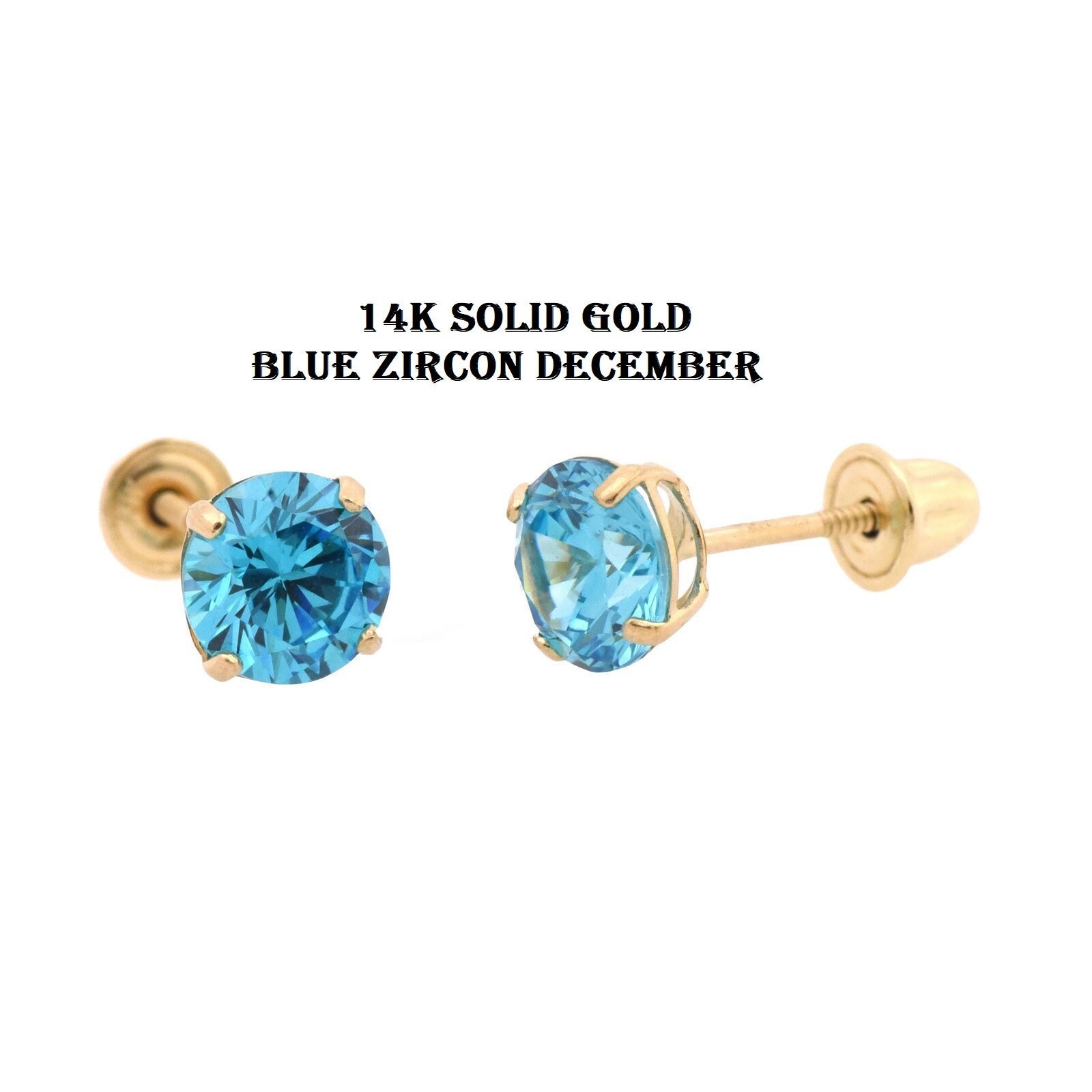 14K Solid Gold Birthstone Color Earring 3 mm- 8 mm Screw Backs High ...