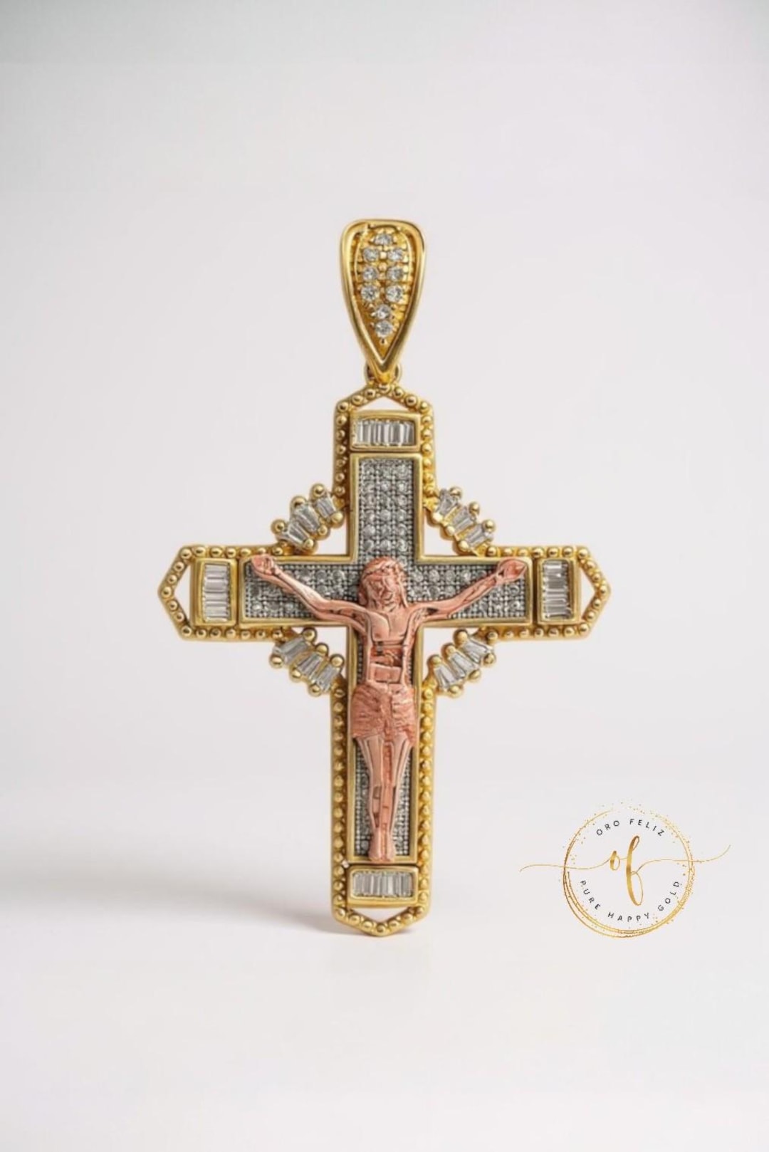 14K Yellow Gold Religious Crucifix Cross Pendant INRI Jesus Christ ...