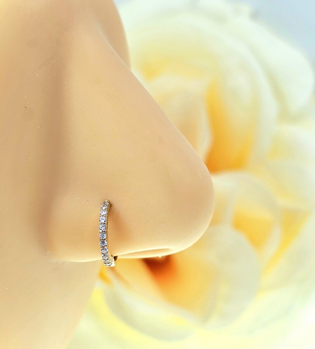 Septum Helix Nose Hoop 14K Gold CZ Paved Half Circle Paves , Hinged ...
