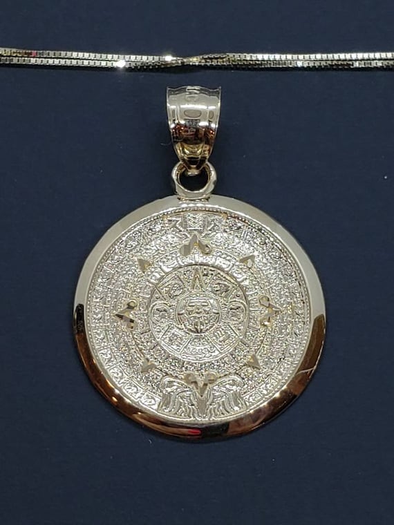 14K Solid Yellow Gold Aztec pendant Azteca sun CALEND… - Gem