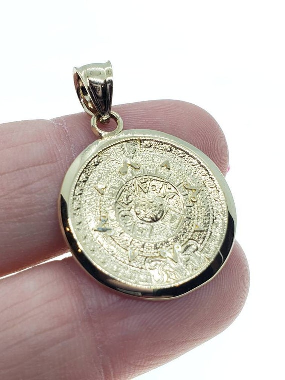 14K Solid Yellow Gold Aztec pendant Azteca sun CALEND… - Gem