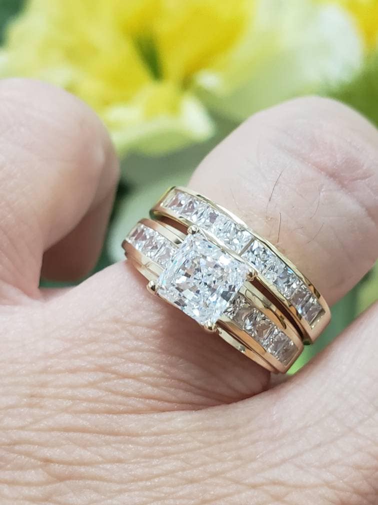 3.50 Ct 14K solid Gold Set of Engagement Ring Size 5 6 7 8 9 in Yellow ...