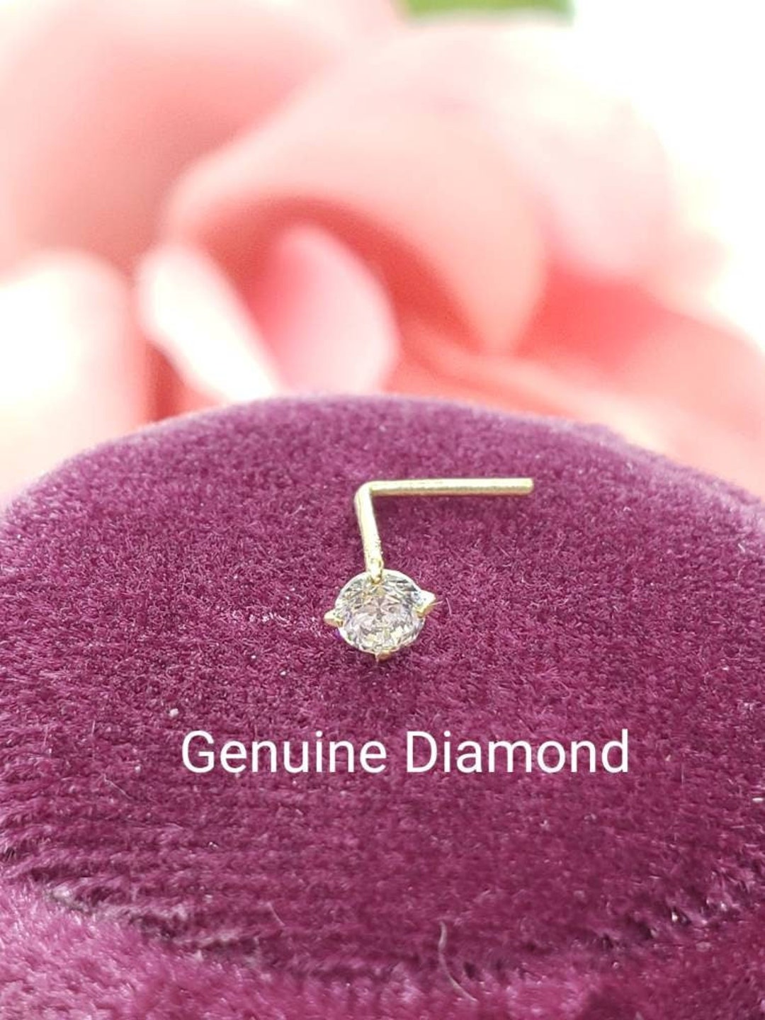 Genuine Real Diamond Nose Stud , S1 Color GHI, 14K Solid Gold in L ...