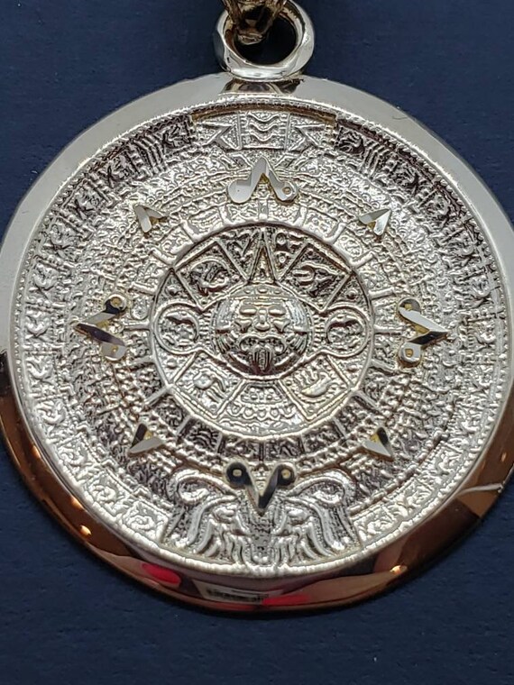 14K Solid Yellow Gold Aztec pendant Azteca sun CALEND… - Gem