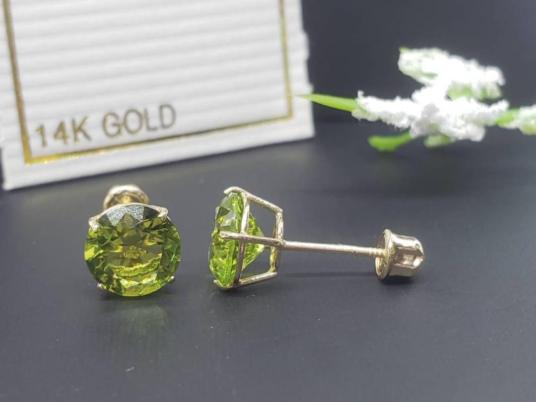 14K Solid Gold Peridot Earring August Birthstone Colors Screw Backing ...