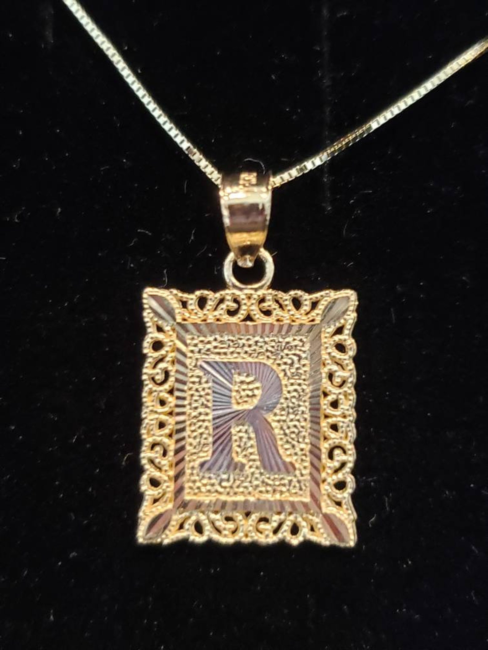 14K Solid Gold Pendant Square Initial Letter Small Charm A-Z - Etsy