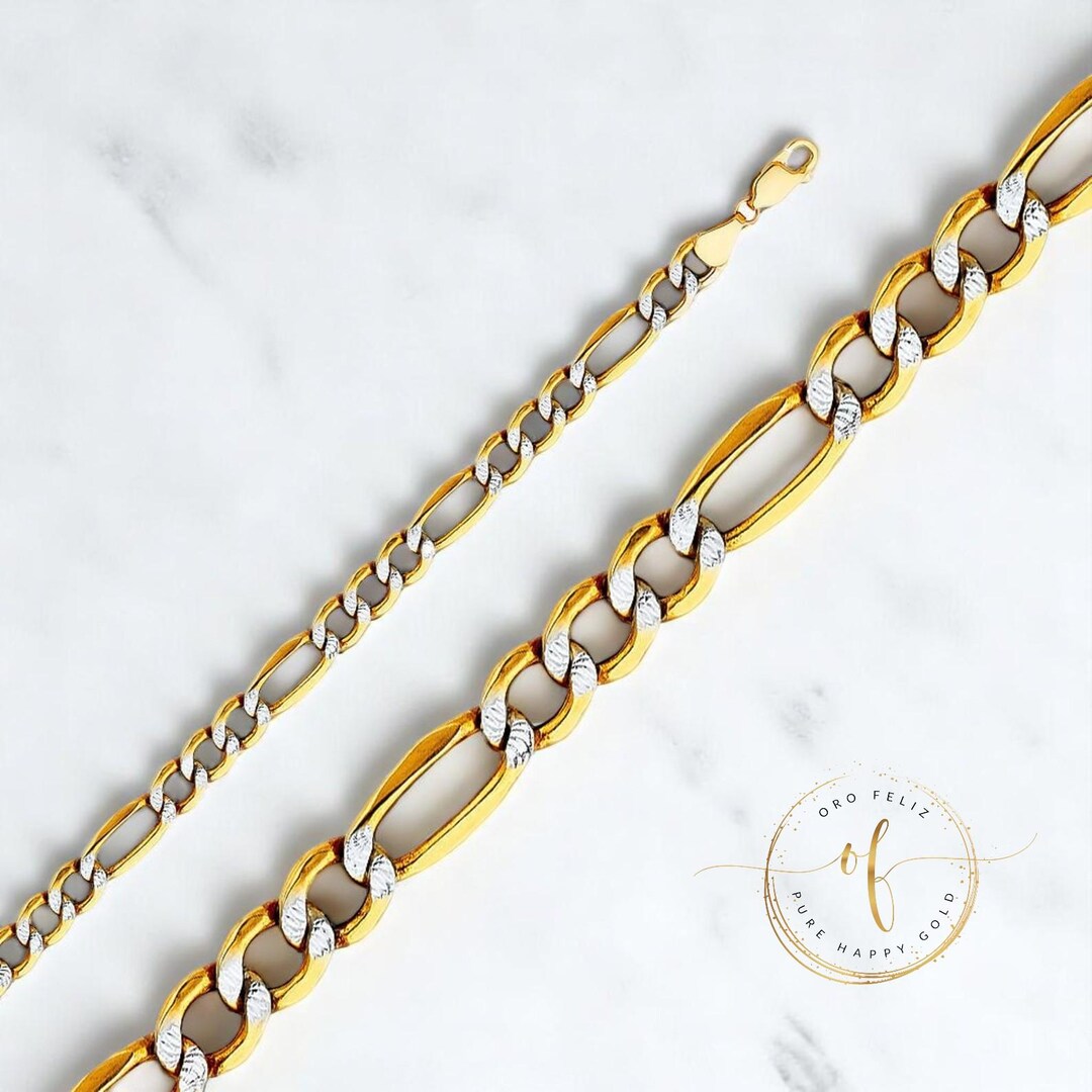Figaro Chain White Pave Real 14K Gold Hollow Figaro Chain White Pave 2 ...