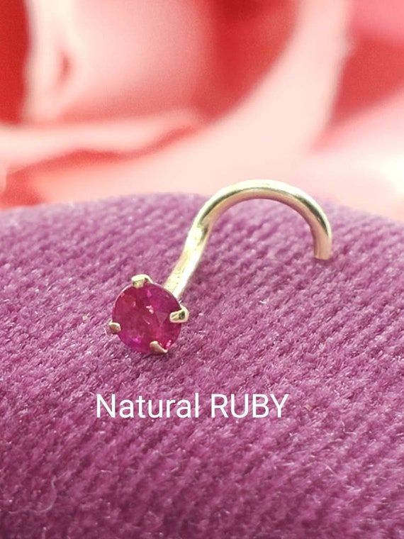 Genuine Real Ruby Nose Stud 14K Solid Gold in Twisted - Etsy