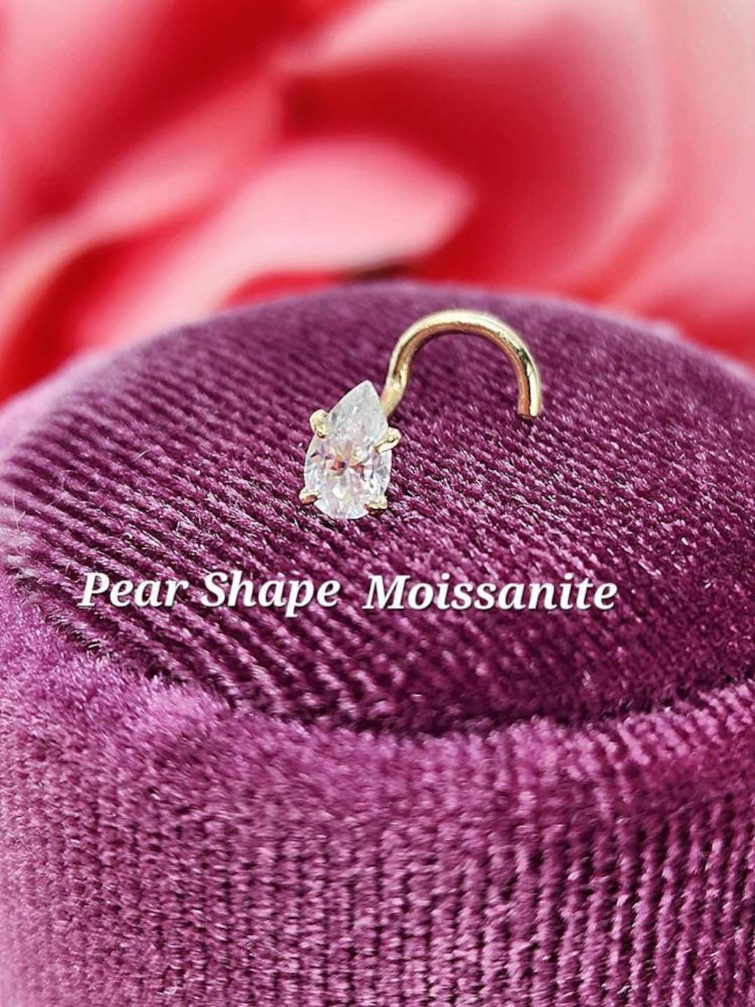 Moissanite Pear Shape14k Solid Yellow Gold , Curve Bar Nose Stud, Twist ...