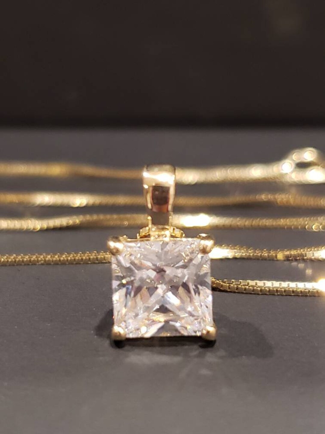 14K SOLID GOLD • Square Princess • Simulated Diamond or Moissanite ...