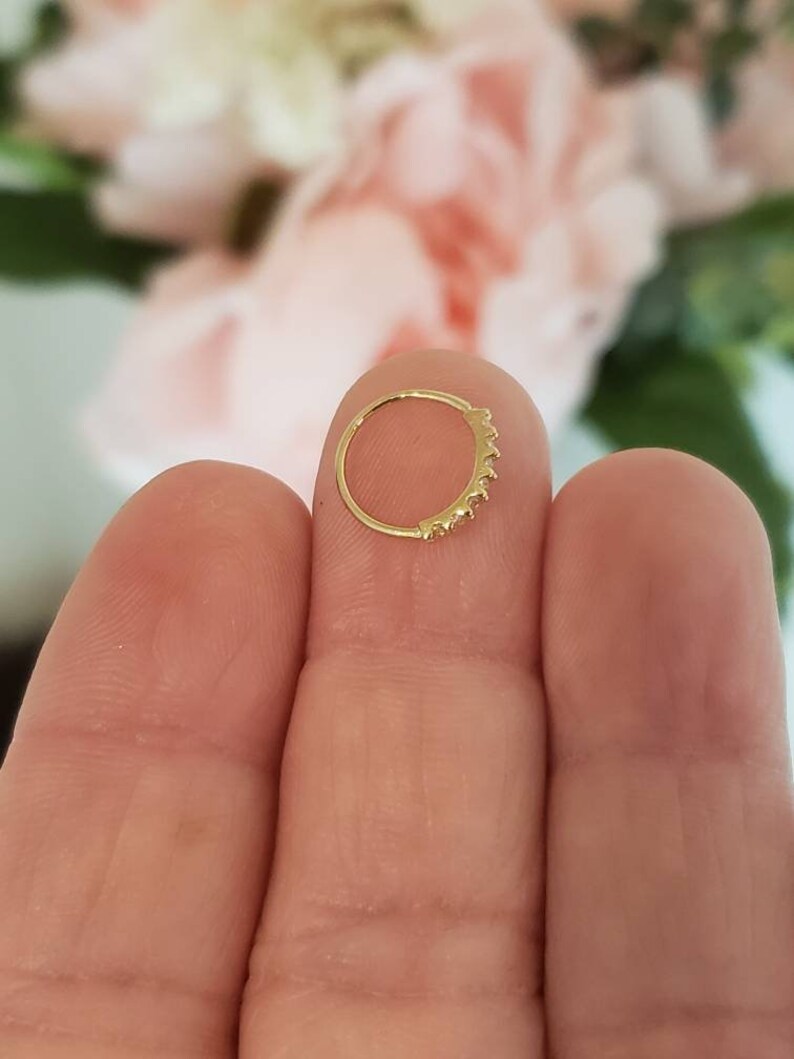 14K REAL Solid Gold Nose Ring, Snug Fitting Solid Gold Hoop With Pave ...