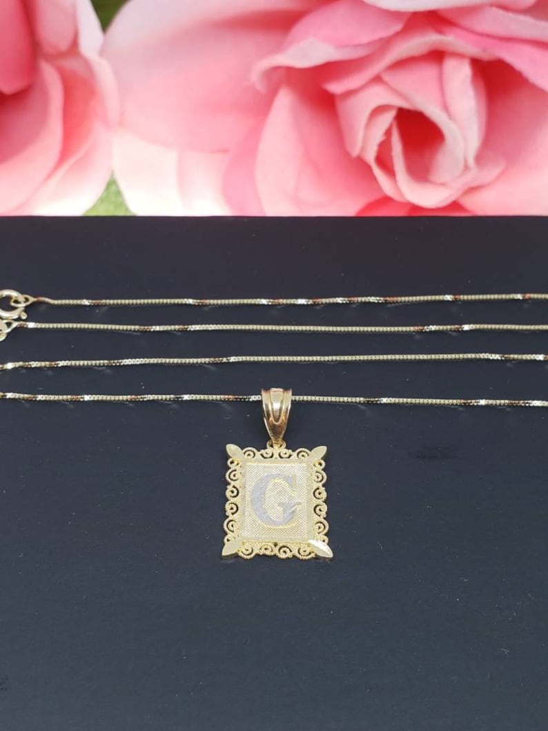 14K Solid Gold Pendant Square Initial Letter Charm A-Z - Etsy