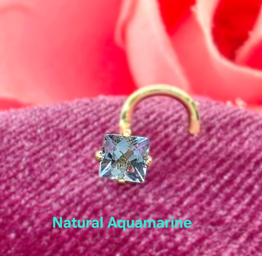 Princess Cut Genuine Real Aquamarine, 14K Solid Gold in Twisted Crooked ...