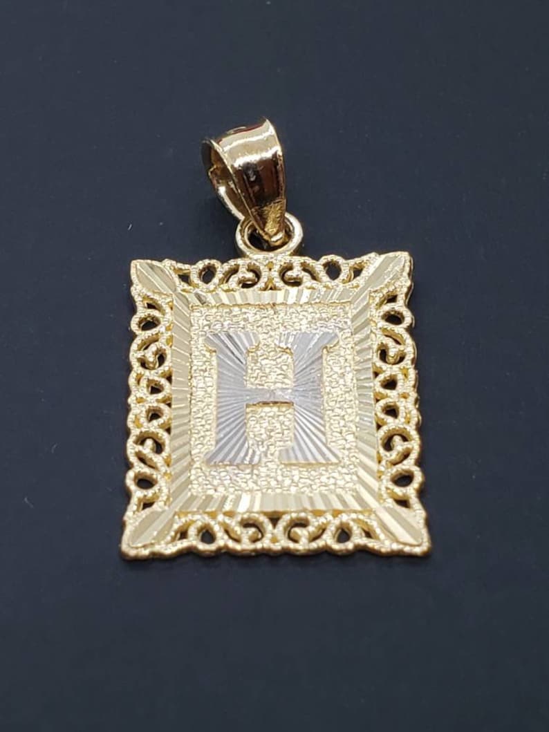 14K Solid Gold Pendant Square Initial Letter Small Charm A-Z - Etsy