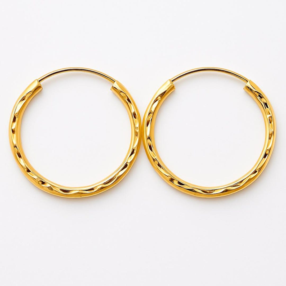 14k Real Gold • 1.8mm Shiny DC Endless Hoop Earrings • Gold Hoops ...