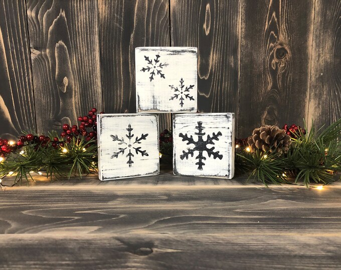 Set of Three Snowflake Blocks, Christmas Blocks, Christmas Decorations ...