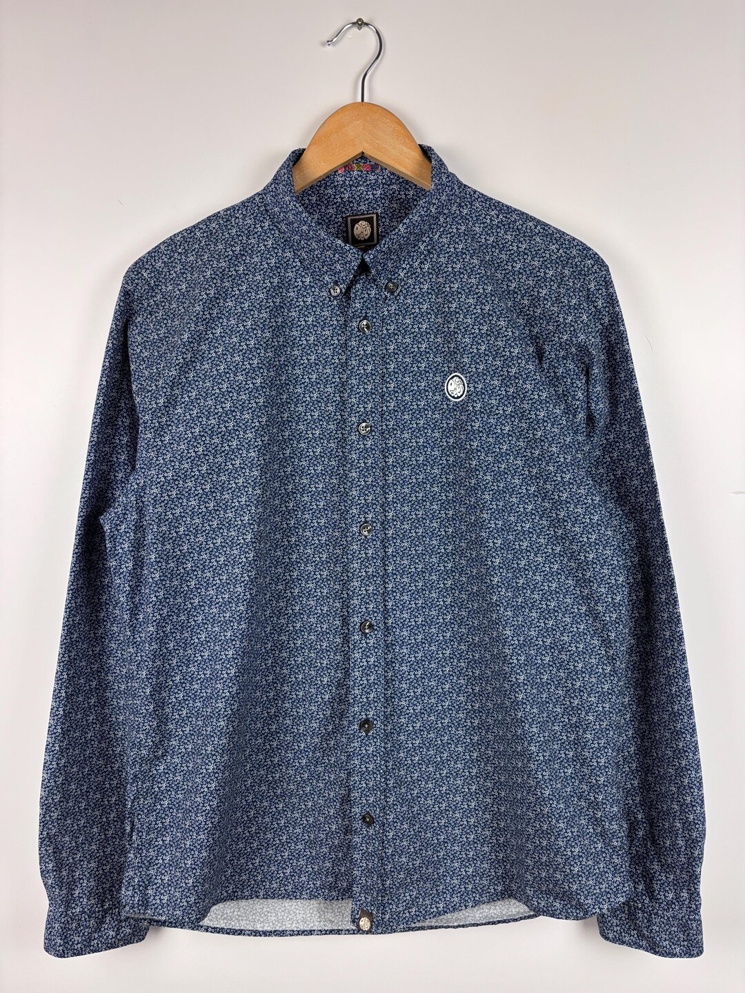 Mens Pretty Green Button Down Floral Long Sleeve Shirt Blue Size L - Etsy