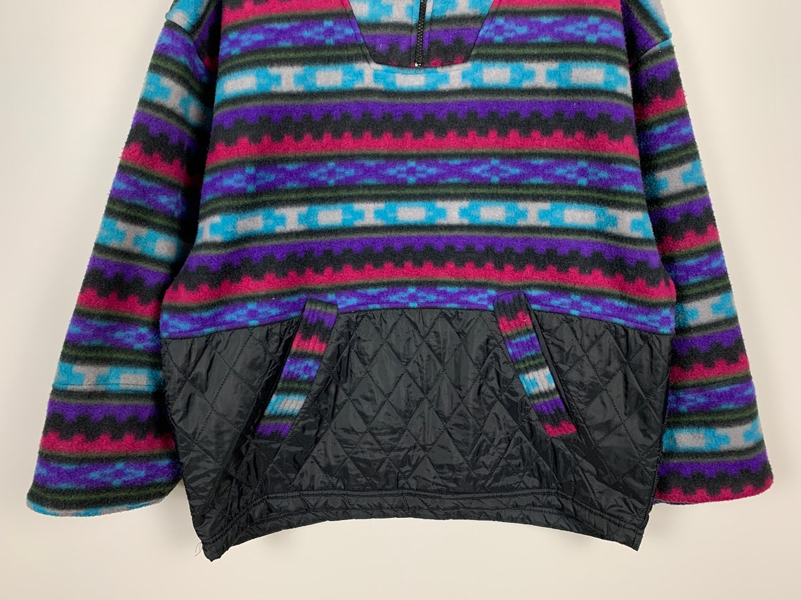 Vintage Fleece Sweater Crazy Pattern Multicolor Hooded Pullover Germany ...
