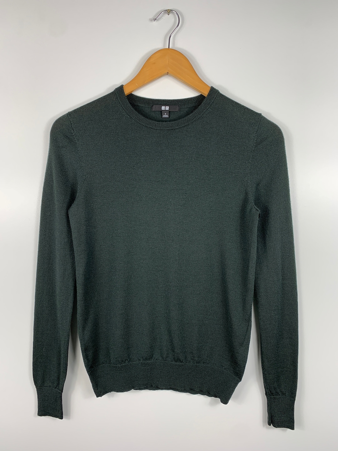 Femmes Uniqlo Laine Pull Manches Longues Col Rond Pull Vert Taille S ...