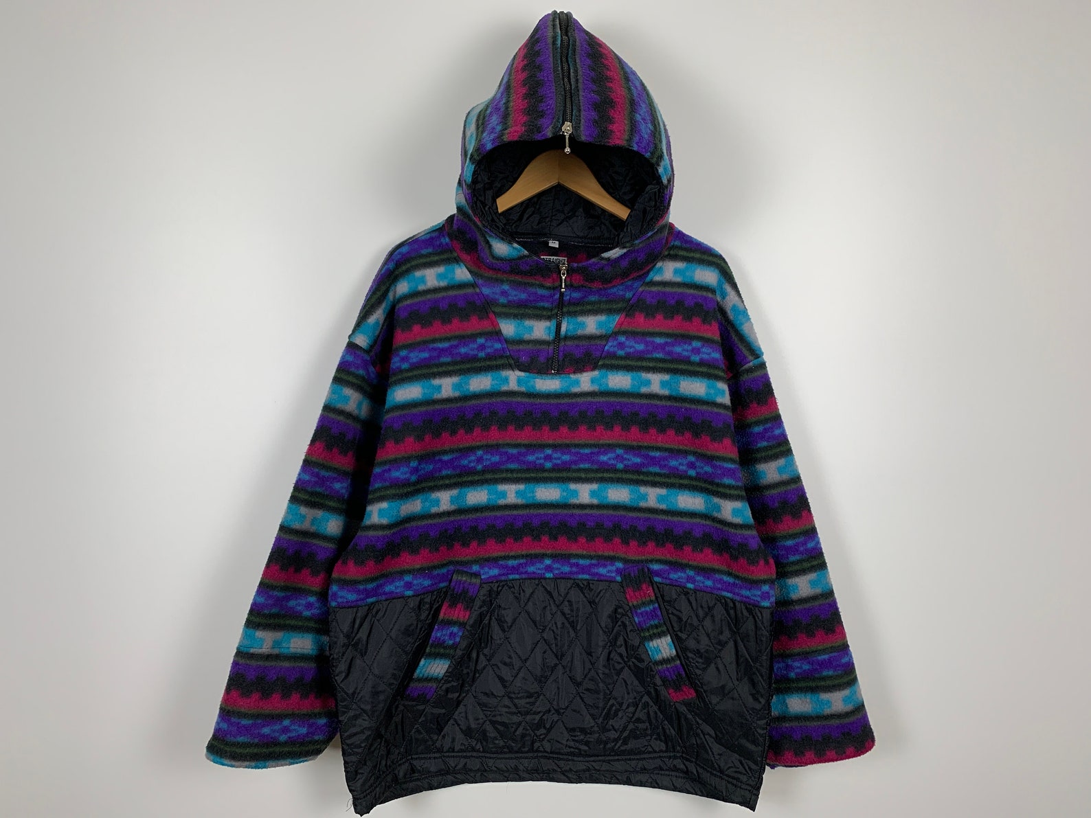 Vintage Fleece Sweater Crazy Pattern Multicolor Hooded - Etsy