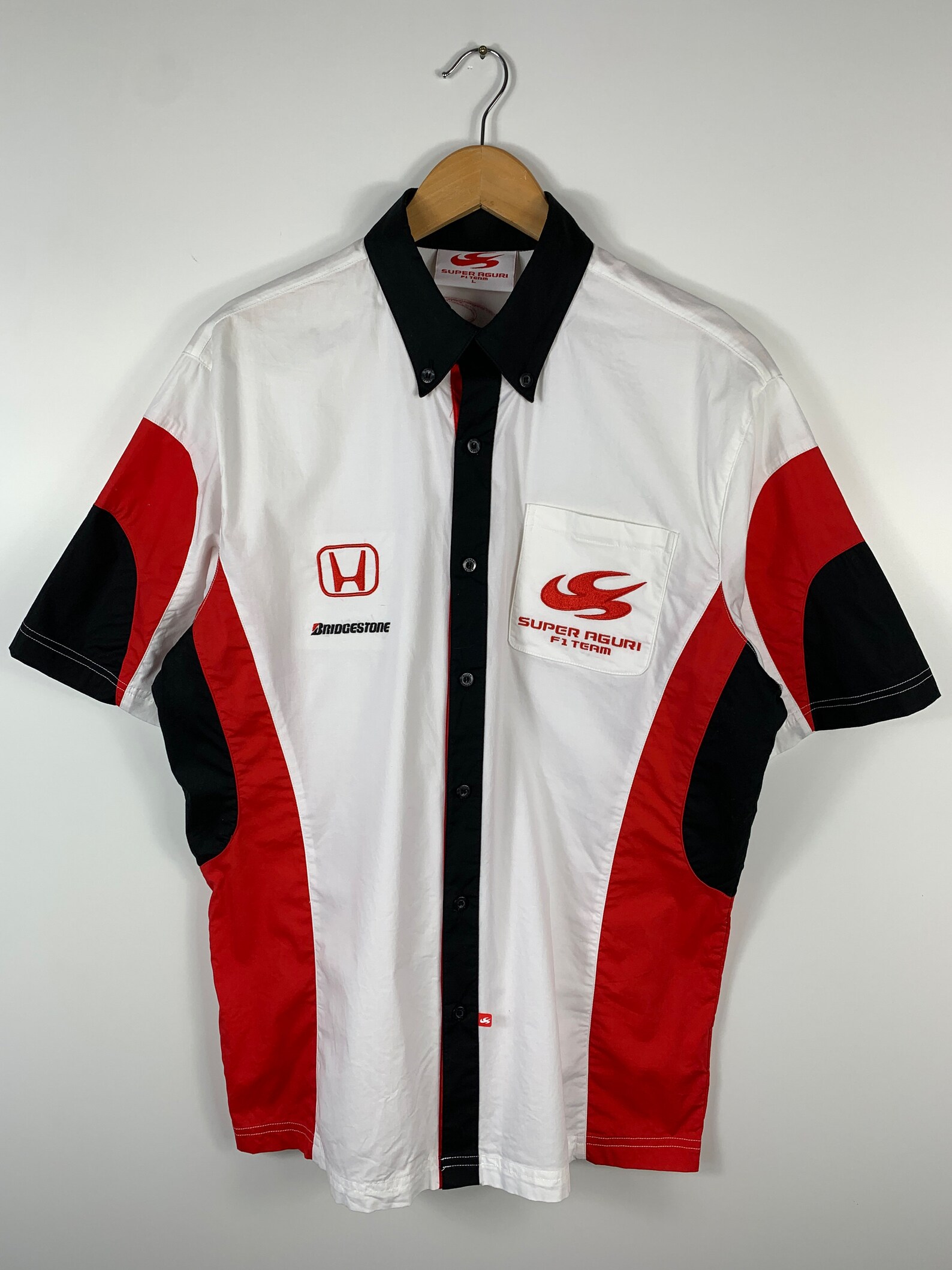 Super Aguri F1 Team Honda Racing Shirt Button up 2006-2008 Rare Size L ...