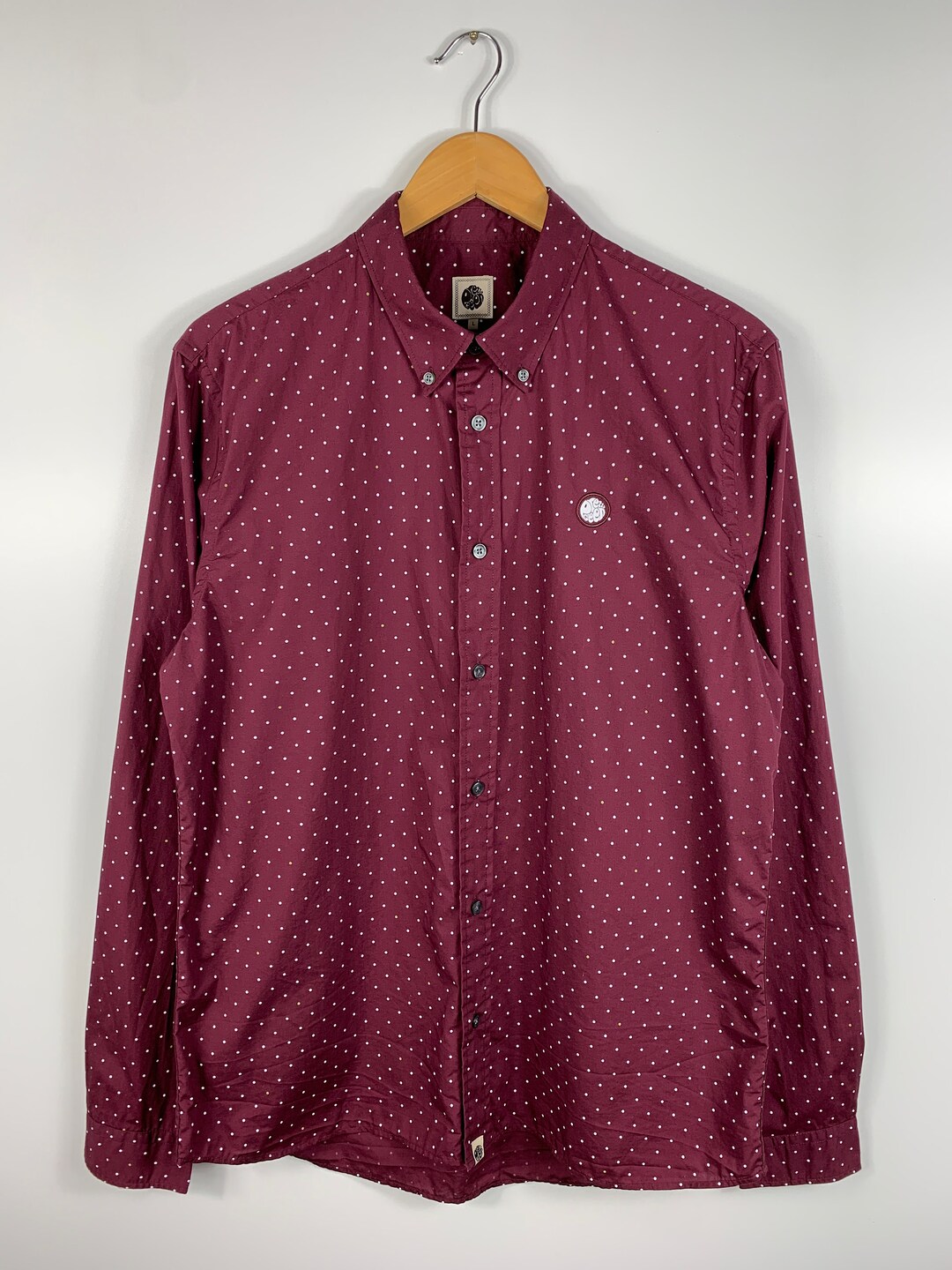 Mens Pretty Green Button Down Polkadot Shirt Burgundy Size L - Etsy