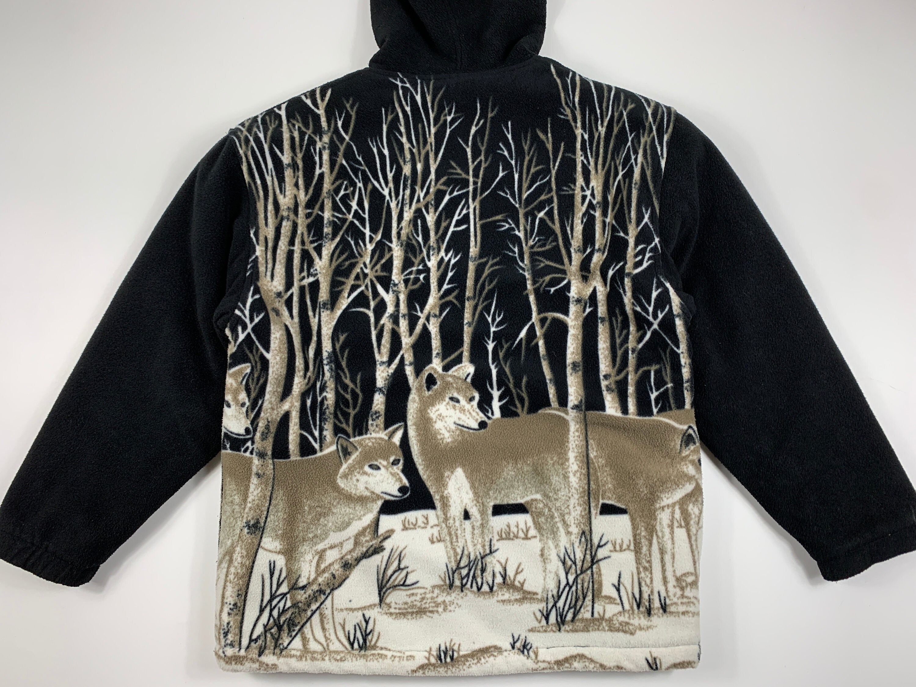 Vintage Wolf Animal Pattern Fleece Hooded Jacket Mens Black - Etsy