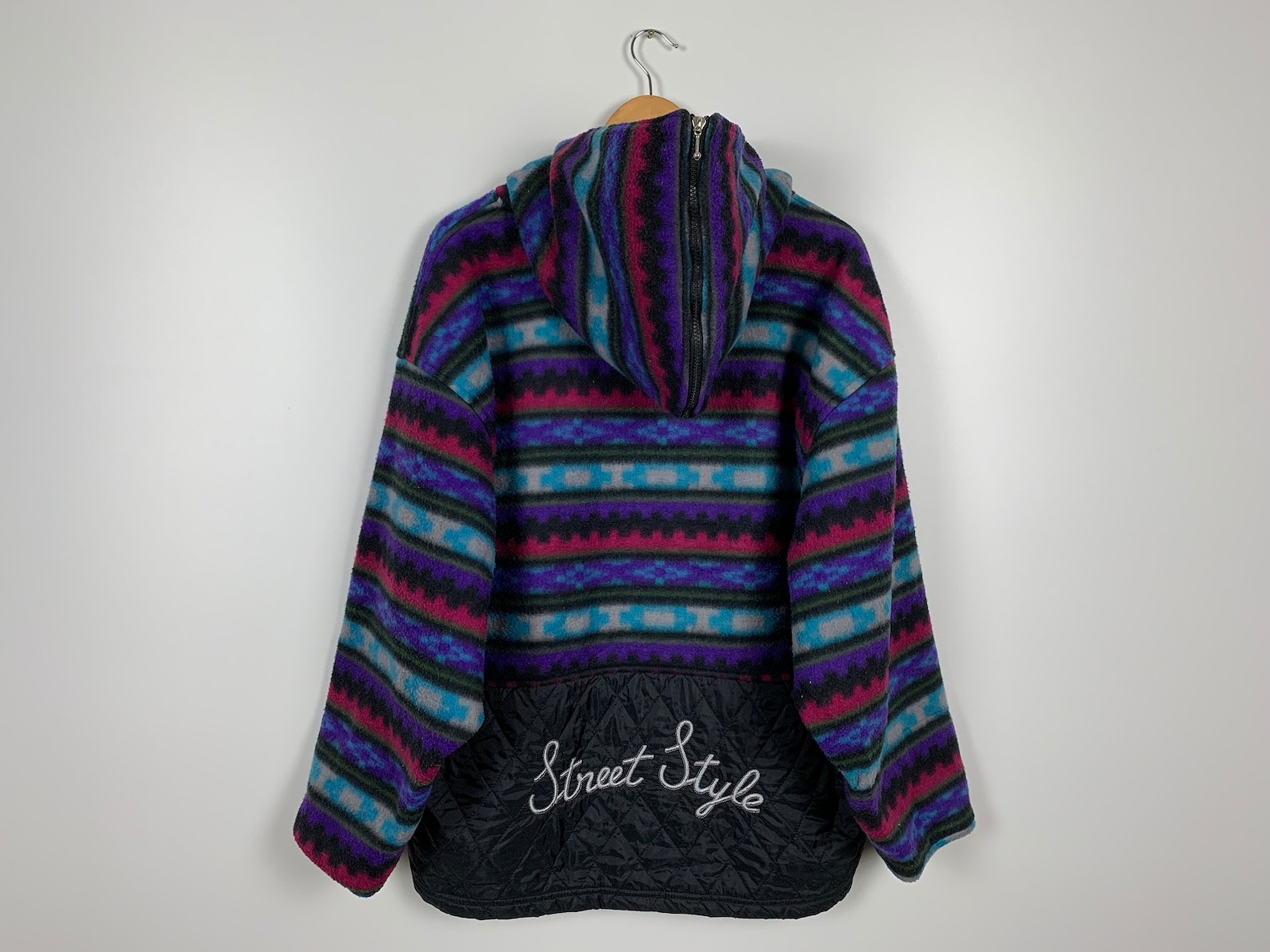 Vintage Fleece Sweater Crazy Pattern Multicolor Hooded Pullover Germany ...