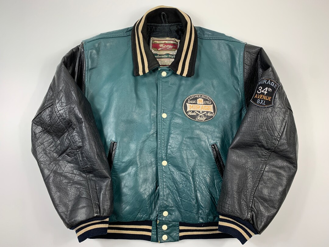 Vintage 90s Mirage Leather Bomber Jacket Size L - Etsy