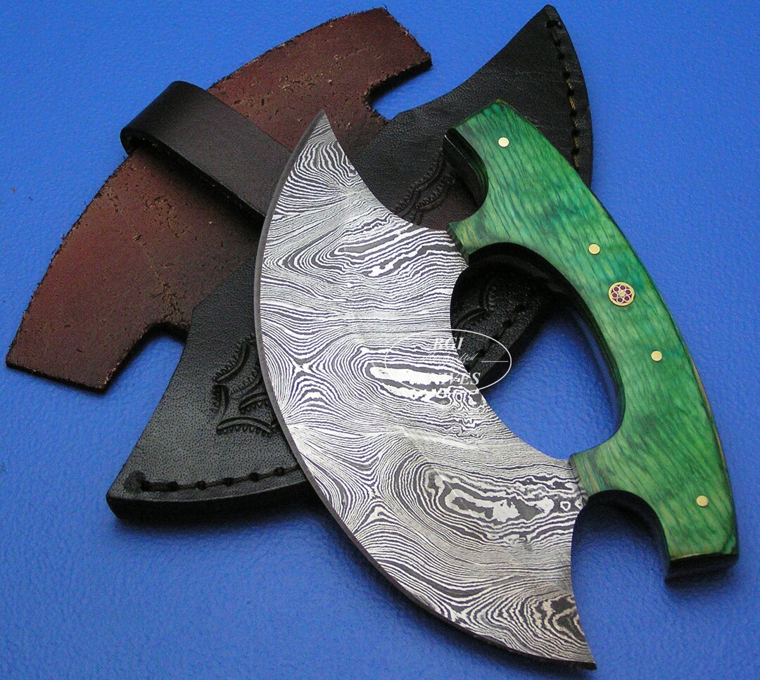 Handmade Damascus Steel Pakkawood Alaskan Ulu Pizza Cutter Kitchen Ulu ...